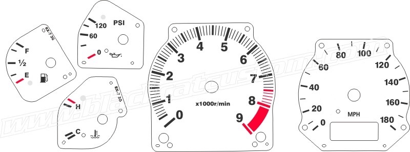 Black Cat Custom Automotive - Mazda RX7 Gauge Faces